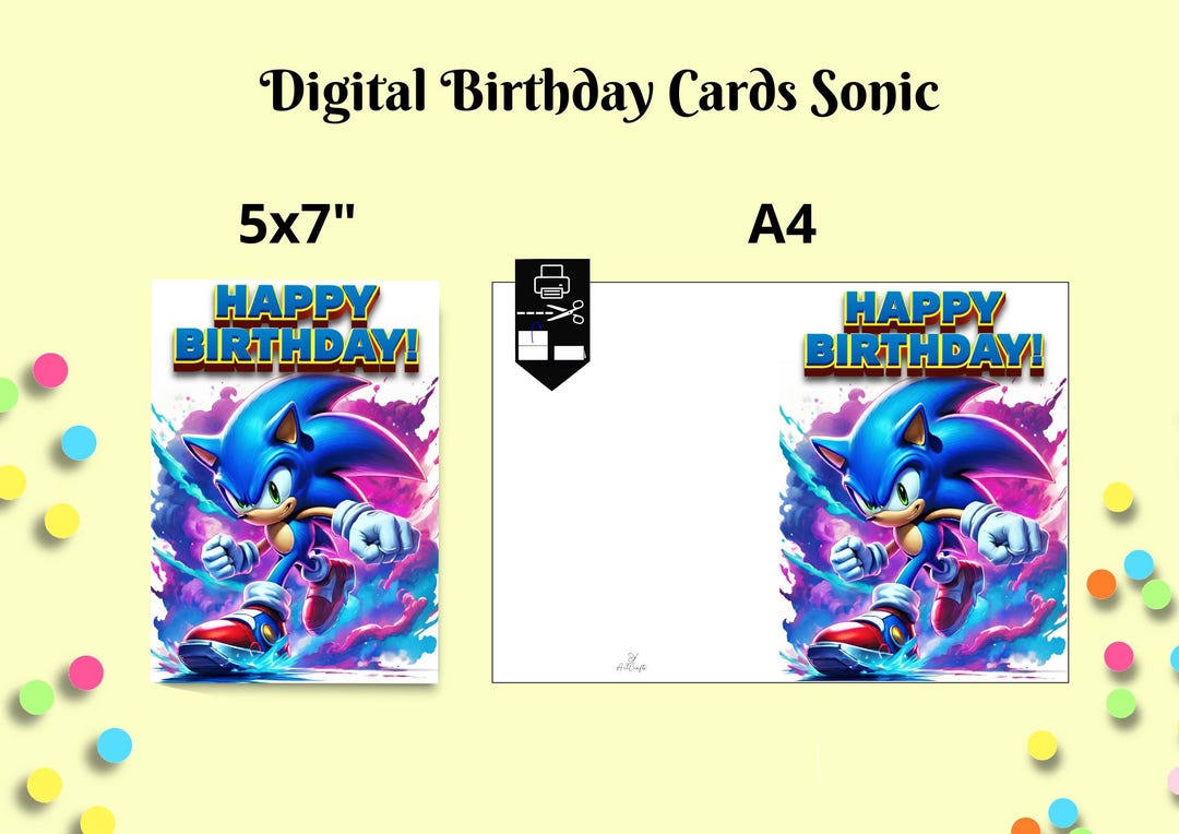 Printable Birthday Card With Sonic Cartoon, Printable Greeting Card ...
