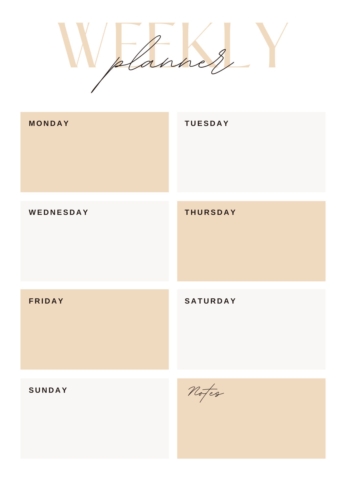 Undated Printable Weekly Planner, Minimalist Week-at-a-glance, Office ...