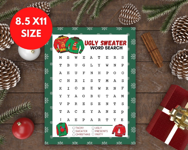Word Search Printable Ugly Sweater Word Search Game - Etsy