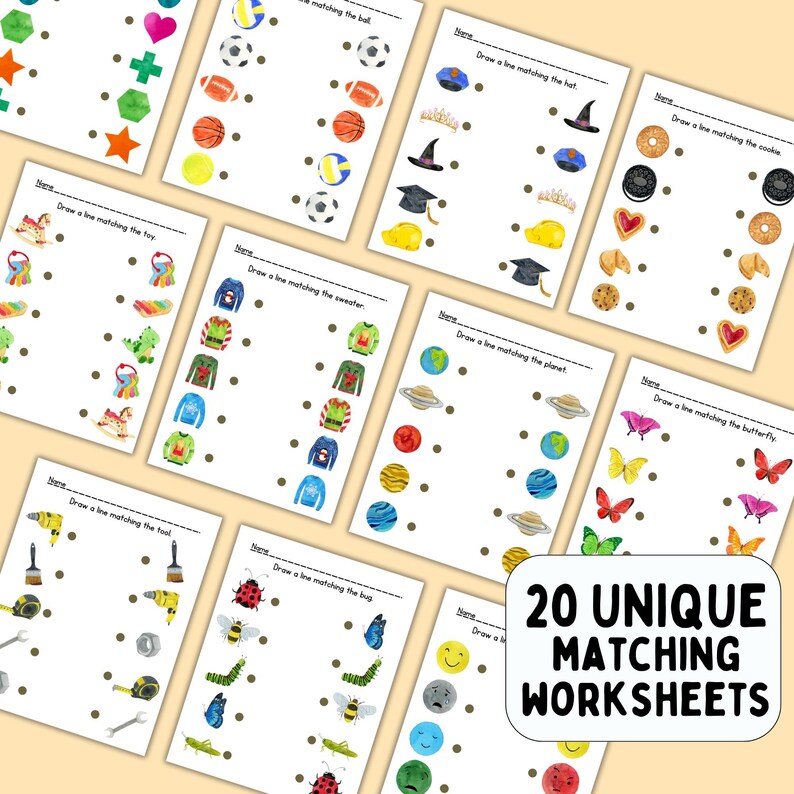 Printable Matching Worksheets, Fun Learning Tools for Early Childhood ...