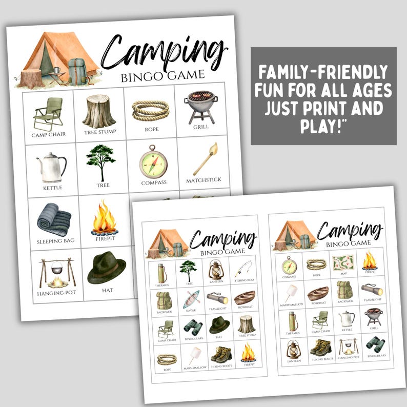Printable Camping Bingo Game Set With Calling Cards and Markers ...