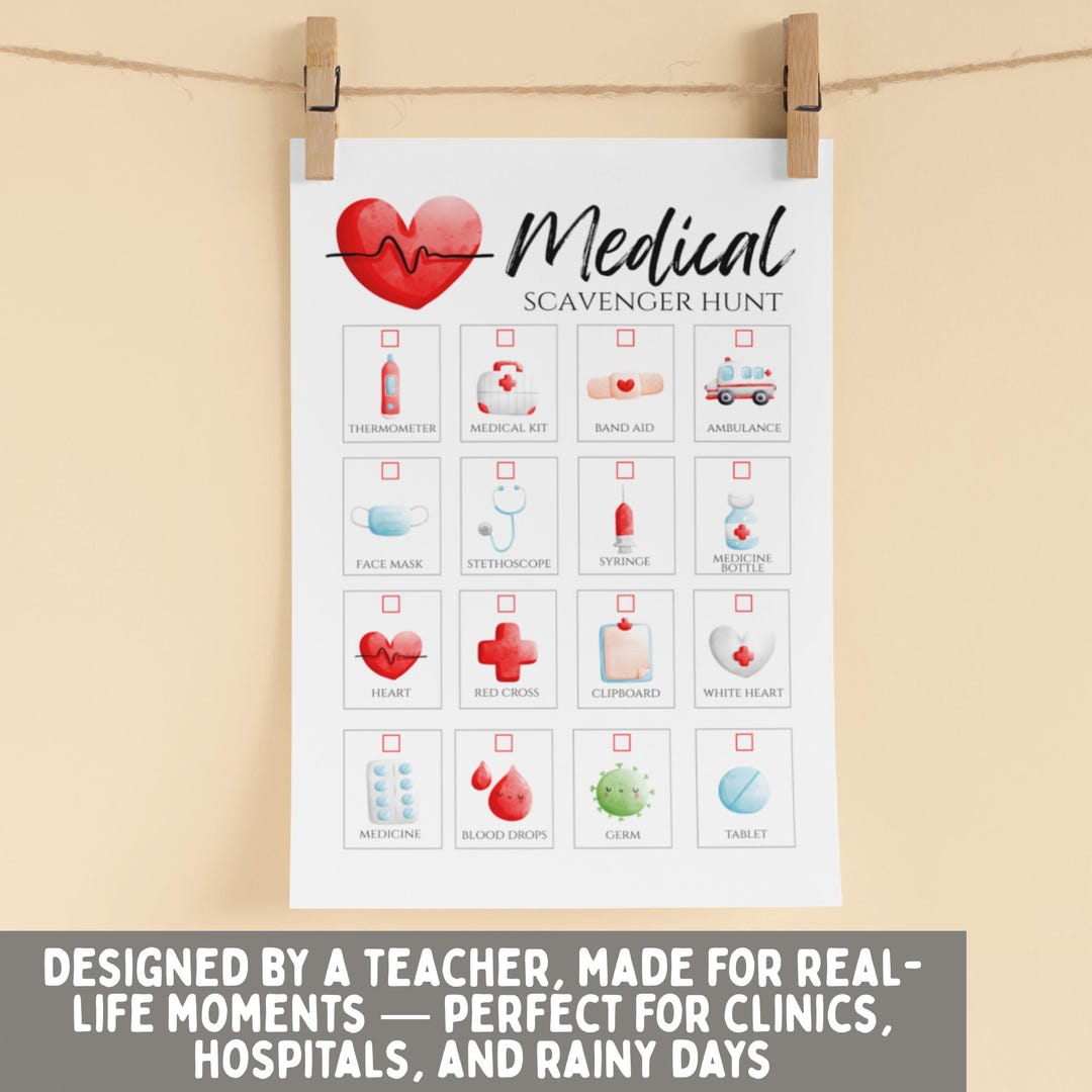 Printable Medical Scavenger Hunt for Children, Digital Educational Game ...
