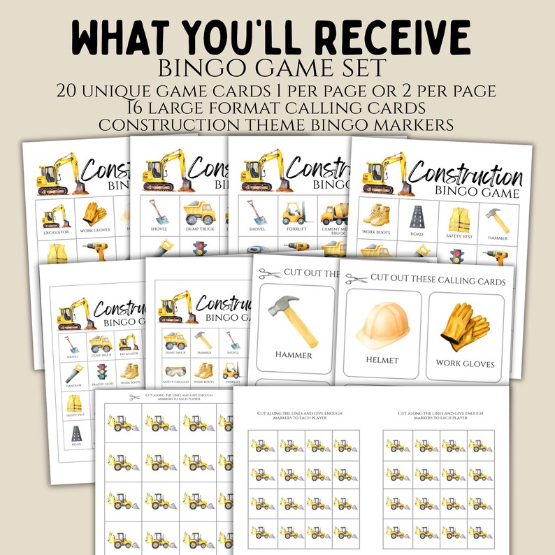 Construction Bingo Printable Game, Engaging Educational Activity for ...