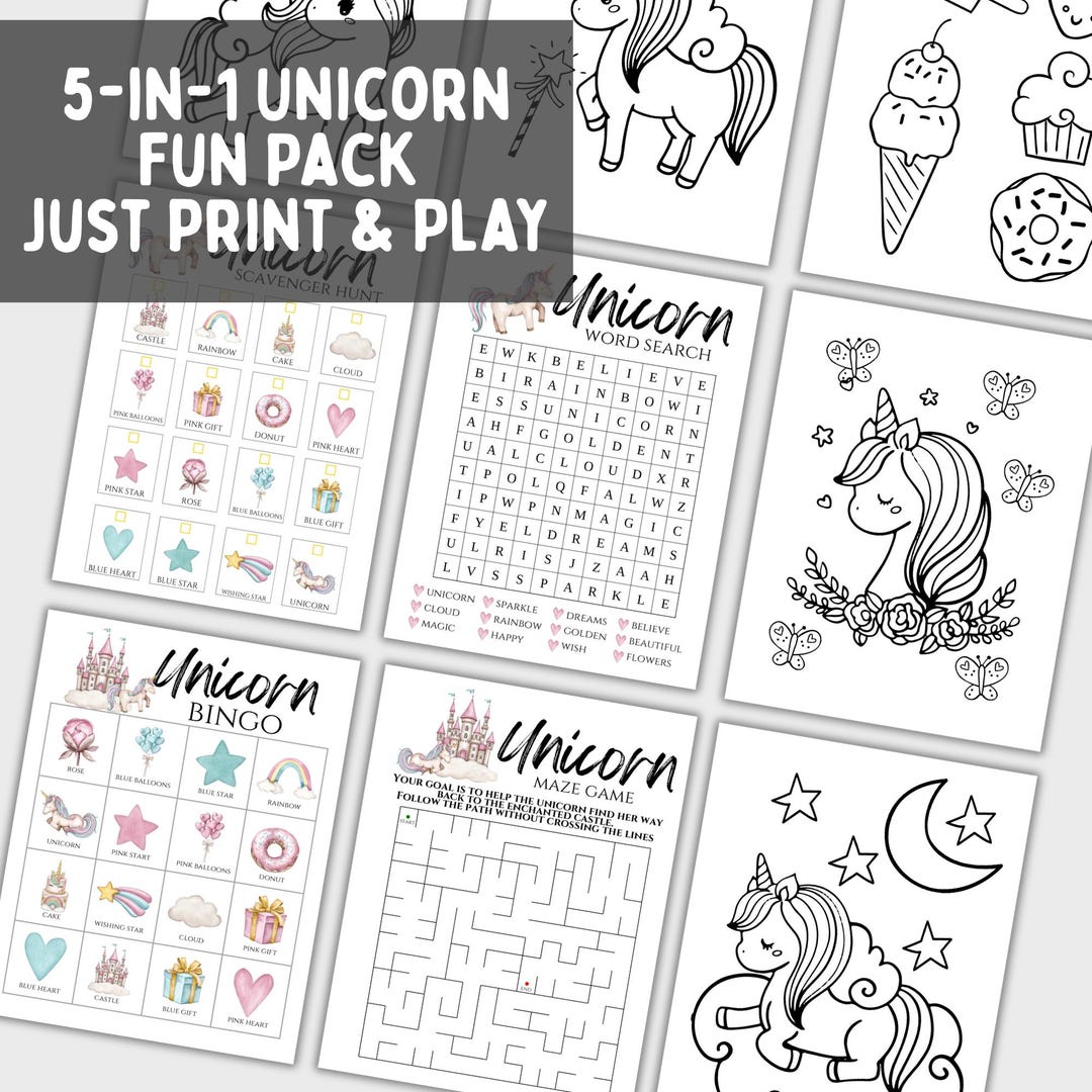 Printable Unicorn Fun Activity Pack, Includes Maze Word Search Coloring ...