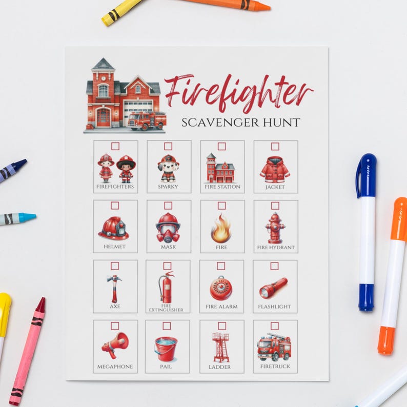 Firefighter Scavenger Hunt Game Kids Printables, Fun Educational ...