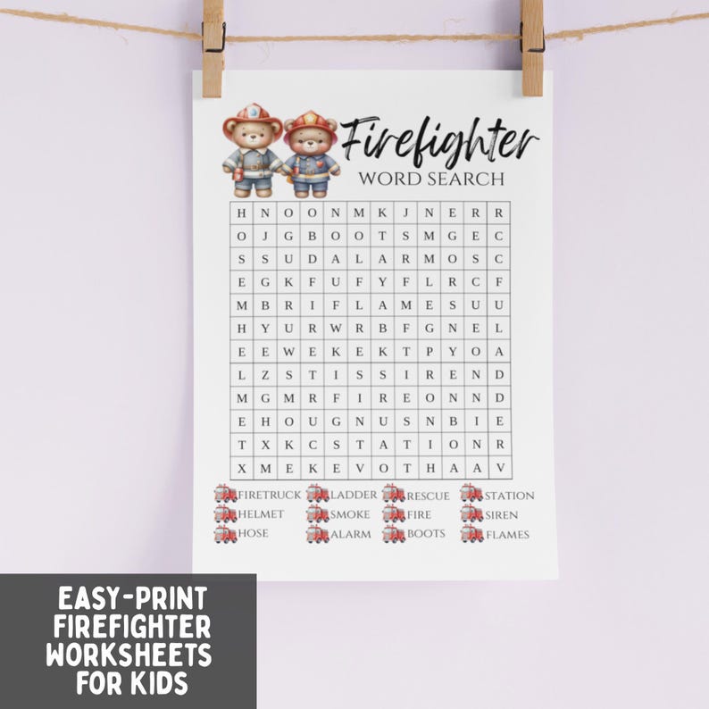 Firefighter Kids Activity Pack Including Word Search Maze and Coloring ...