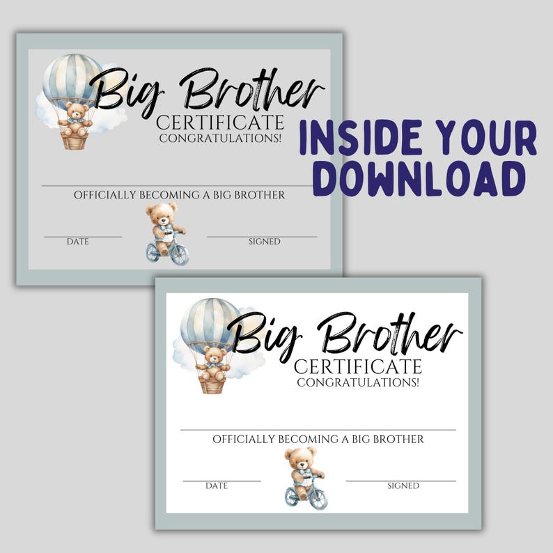 Big Brother Certificate - Achievement Award for New Siblings - Perfect ...