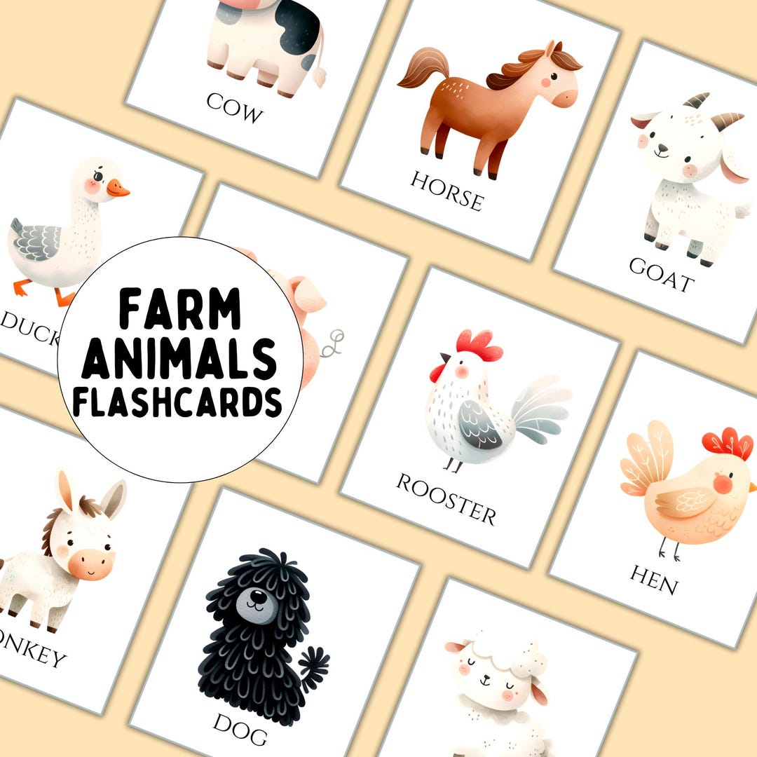 Farm Animal Flashcards Learning Tool, Handcrafted Child-friendly Animal ...