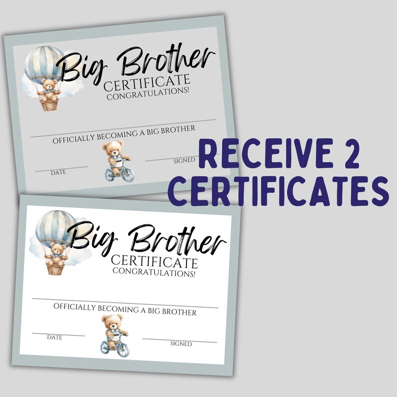 Big Brother Certificate - Achievement Award for New Siblings - Perfect ...