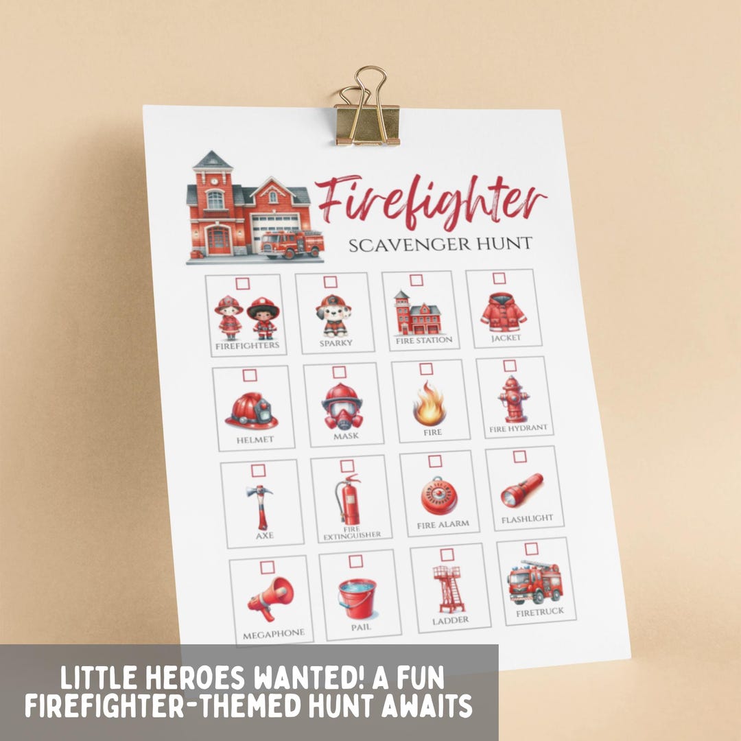 Firefighter Scavenger Hunt Game Kids Printables, Fun Educational ...