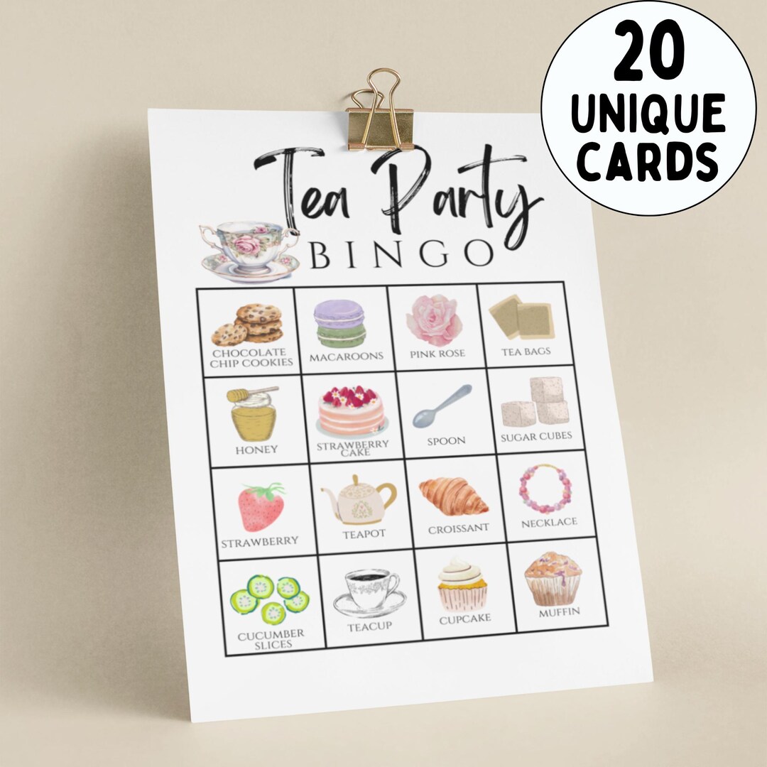 Printable Tea Party Bingo Game for Kids and Adults, Perfect Gift for ...