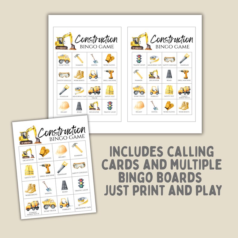 Construction Bingo Printable Game, Engaging Educational Activity for ...