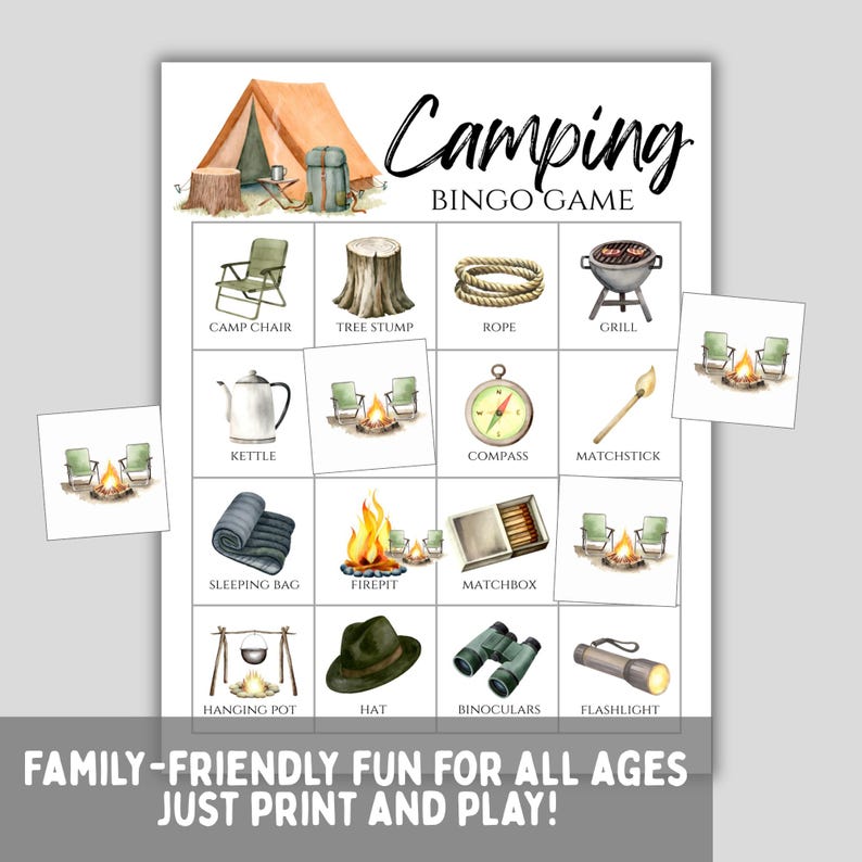 Printable Camping Bingo Game Set With Calling Cards and Markers ...