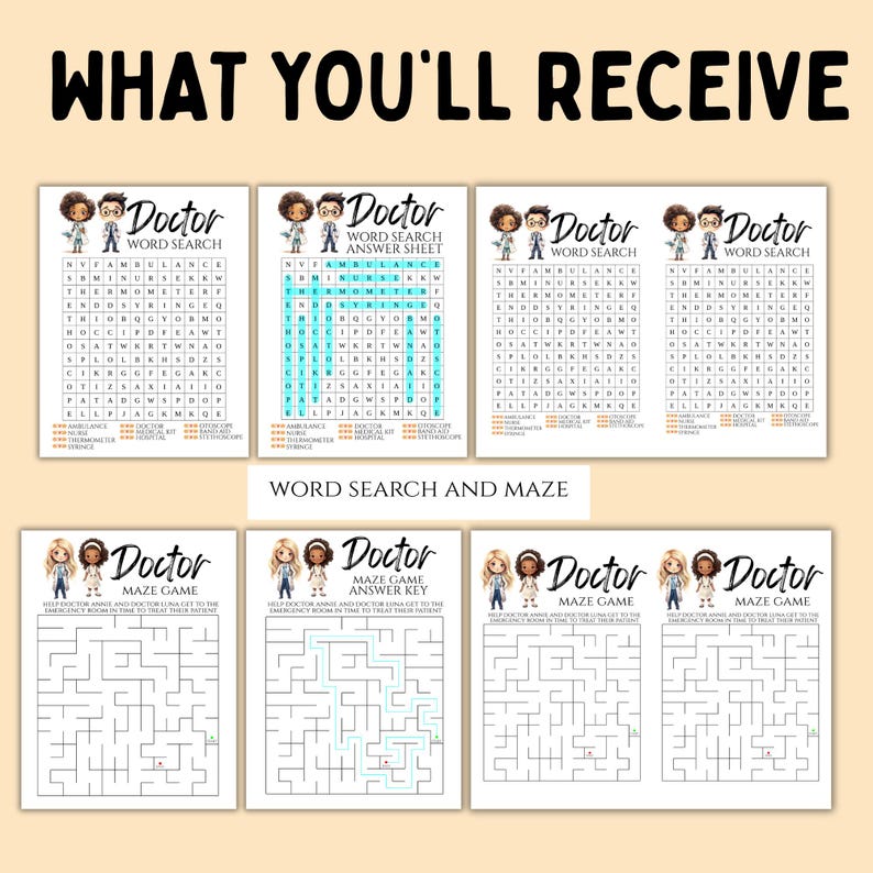 Kids Doctor Activity Pack Printable, Engaging Word Search Maze Coloring ...