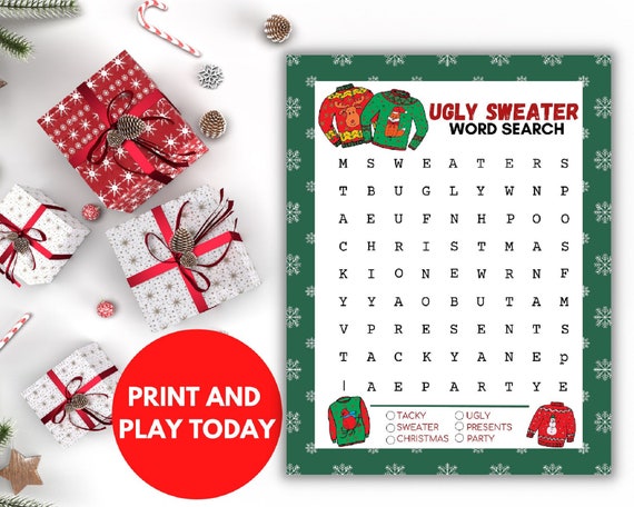 Word Search Printable Ugly Sweater Word Search Game - Etsy