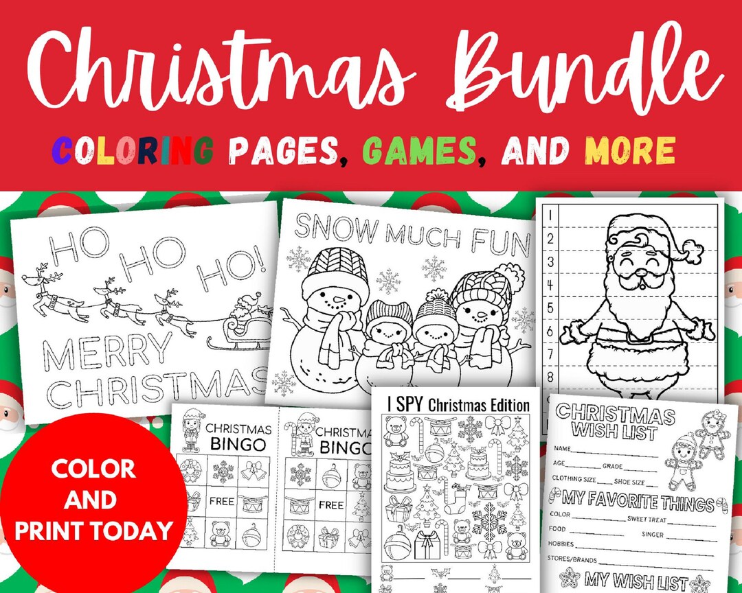 Christmas Bundle Activity Printable Christmas Games Coloring - Etsy