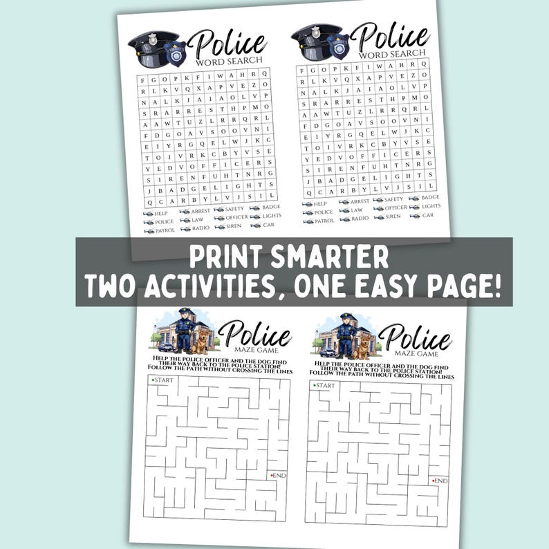 Police Themed Activity Pack - Word Search, Coloring Pages & Mazes for ...