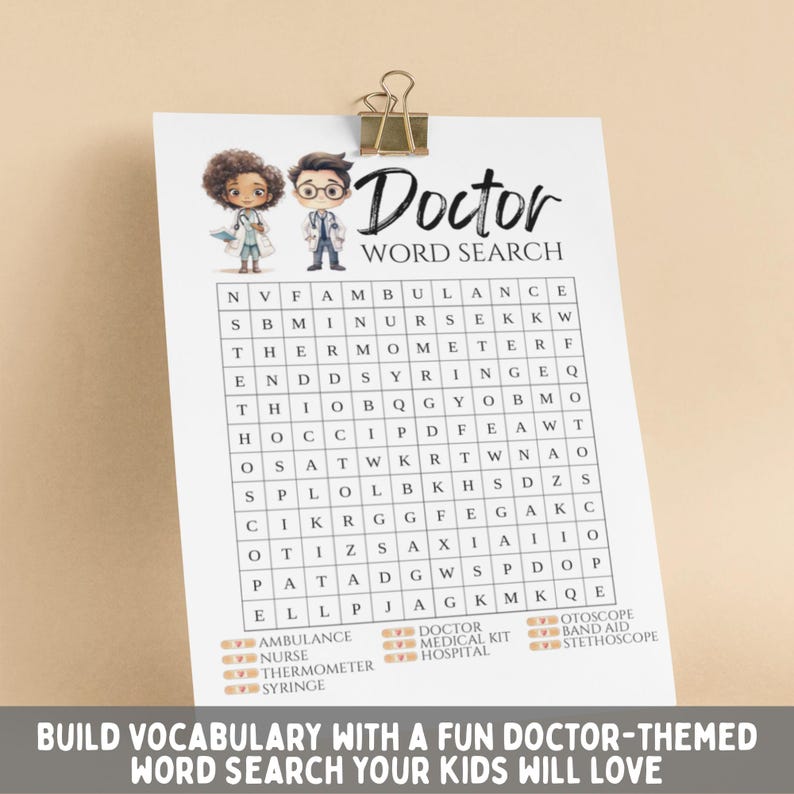 Kids Doctor Activity Pack Printable, Engaging Word Search Maze Coloring ...