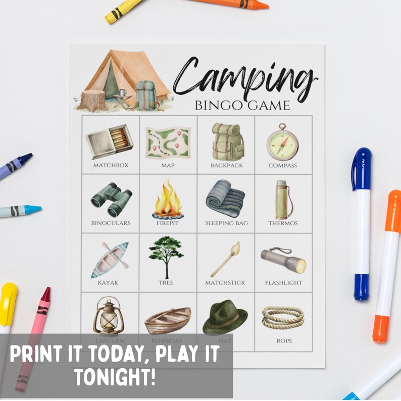 Printable Camping Bingo Game Set With Calling Cards and Markers ...