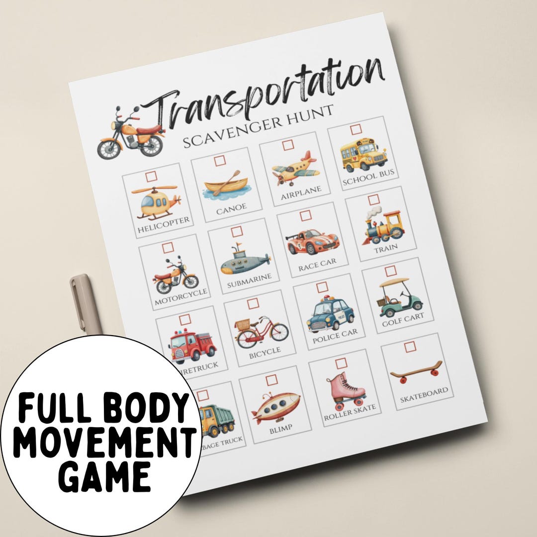 Transportation Scavenger Hunt Game Printable, Engaging Travel Adventure ...