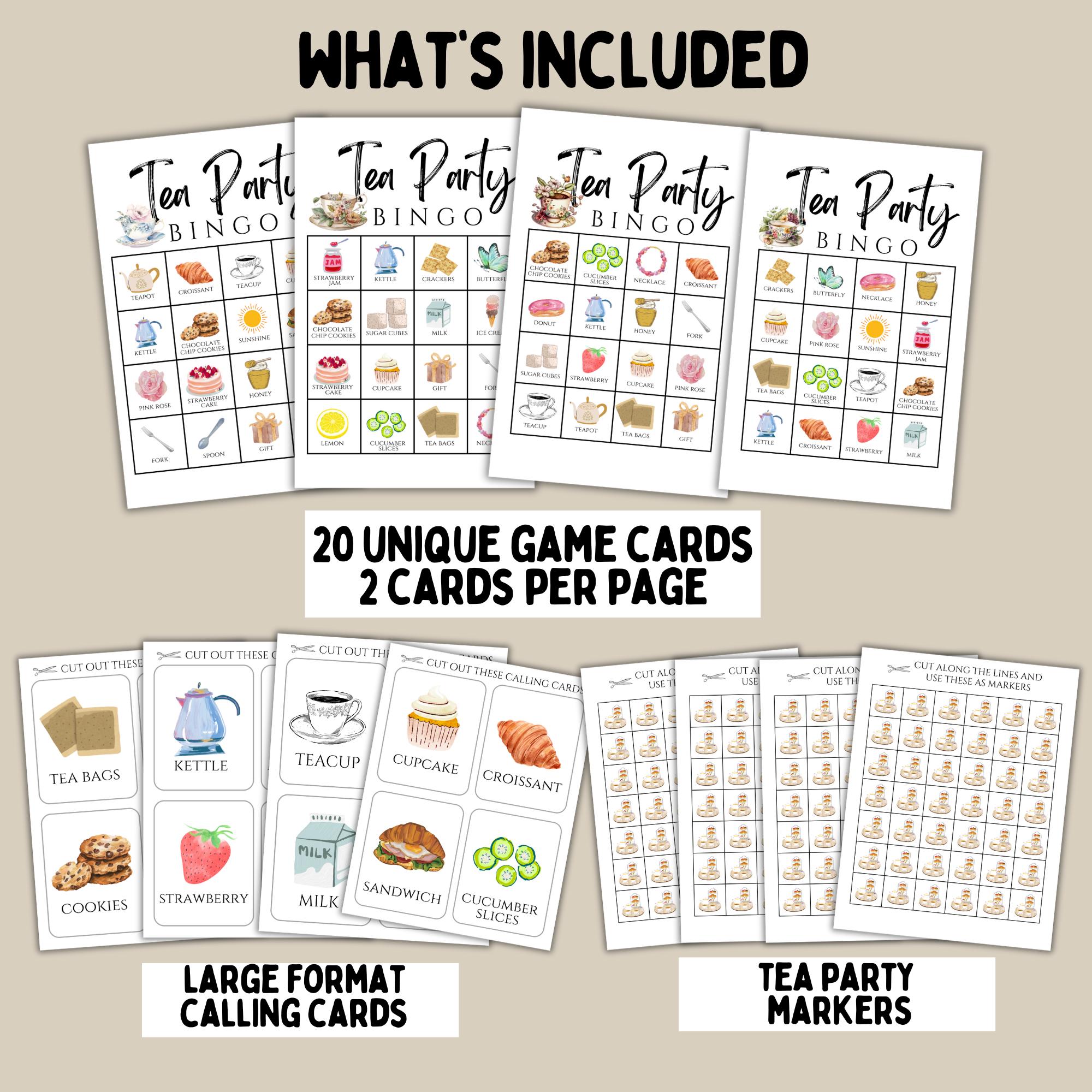 Printable Tea Party Bingo Game for Kids and Adults, Perfect Gift for ...