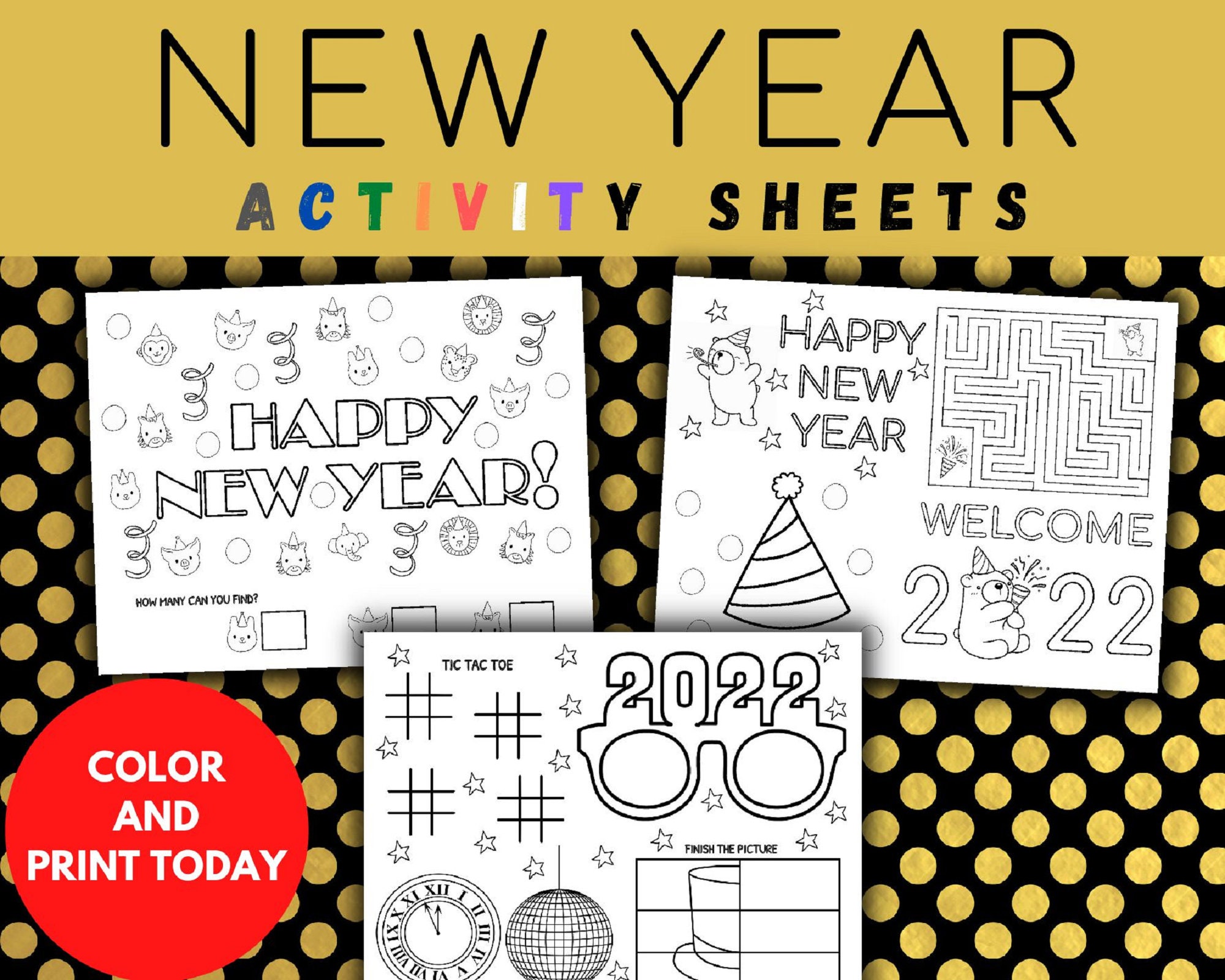 Happy New Year 2022 Coloring Pages Printable