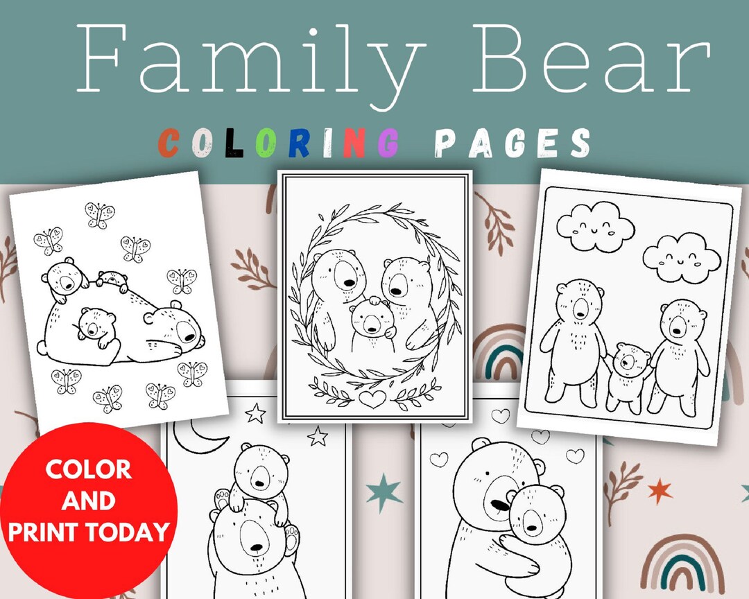 Bear Birthday Party Activity, Bear Coloring Sheets, Bear Nursery Wall ...