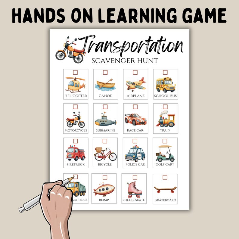 Transportation Scavenger Hunt Game Printable, Engaging Travel Adventure ...