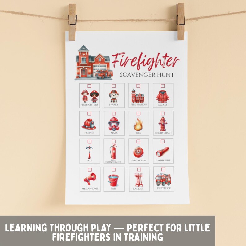 Firefighter Scavenger Hunt Game Kids Printables, Fun Educational ...