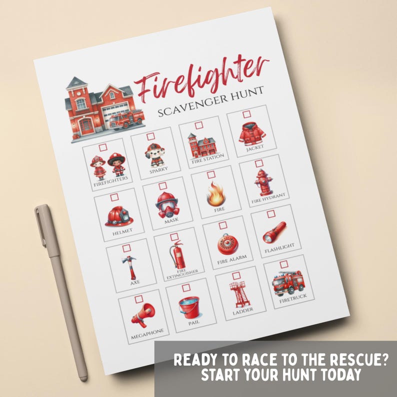 Firefighter Scavenger Hunt Game Kids Printables, Fun Educational ...