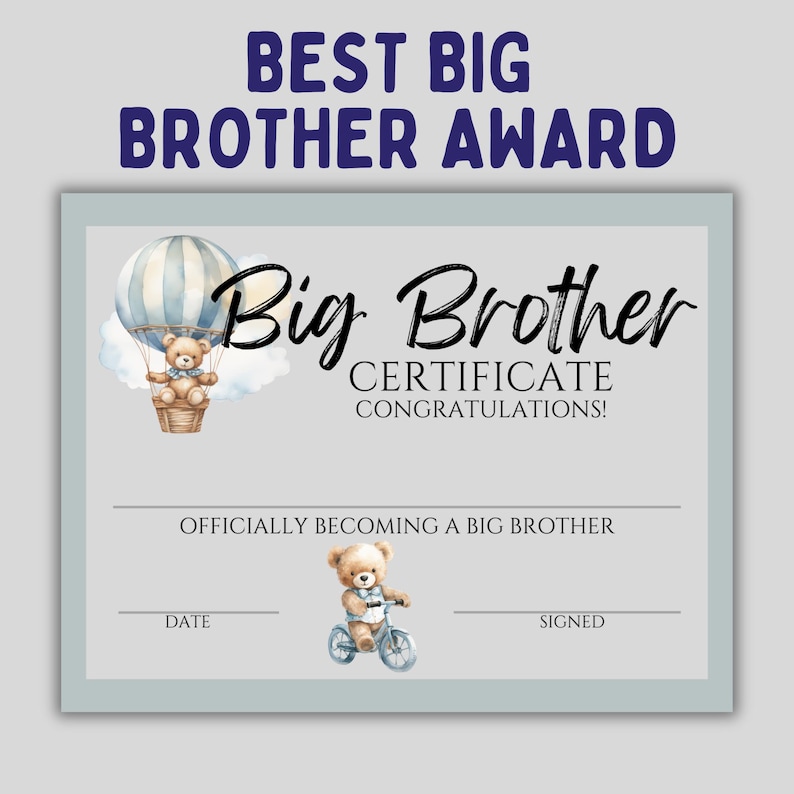 Big Brother Certificate - Achievement Award for New Siblings - Perfect ...