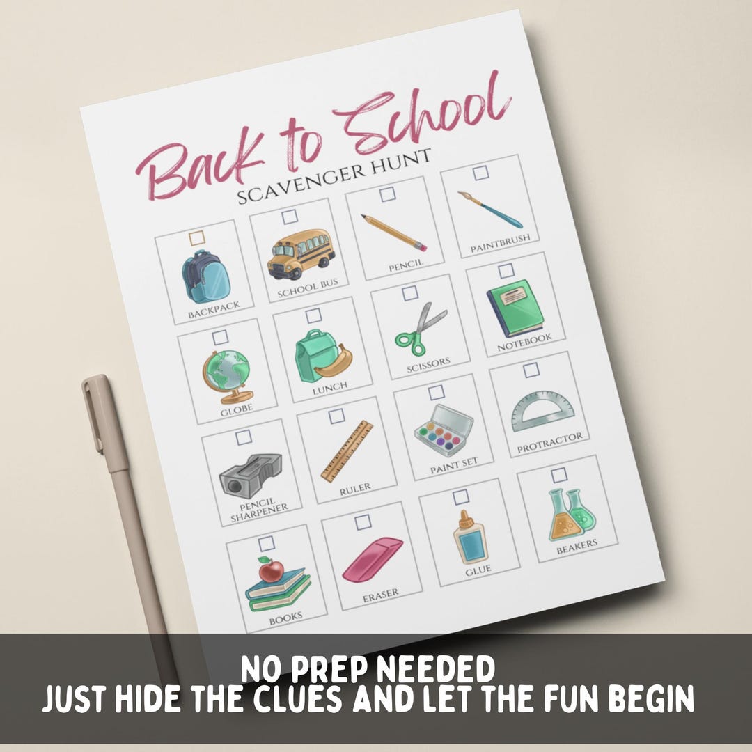 Back to School Scavenger Hunt Printable Game, Fun Educational Activity ...