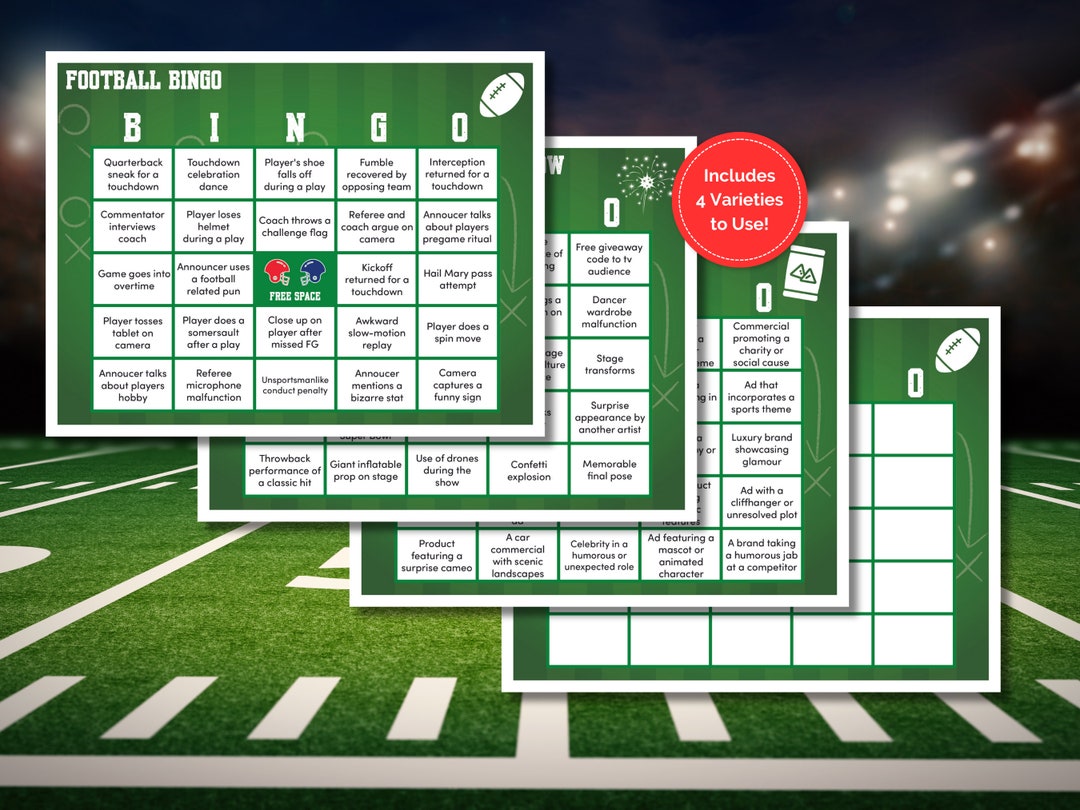 Football Bingo Cards, Big Game Bingo, Printable Football Bingo, Instant ...
