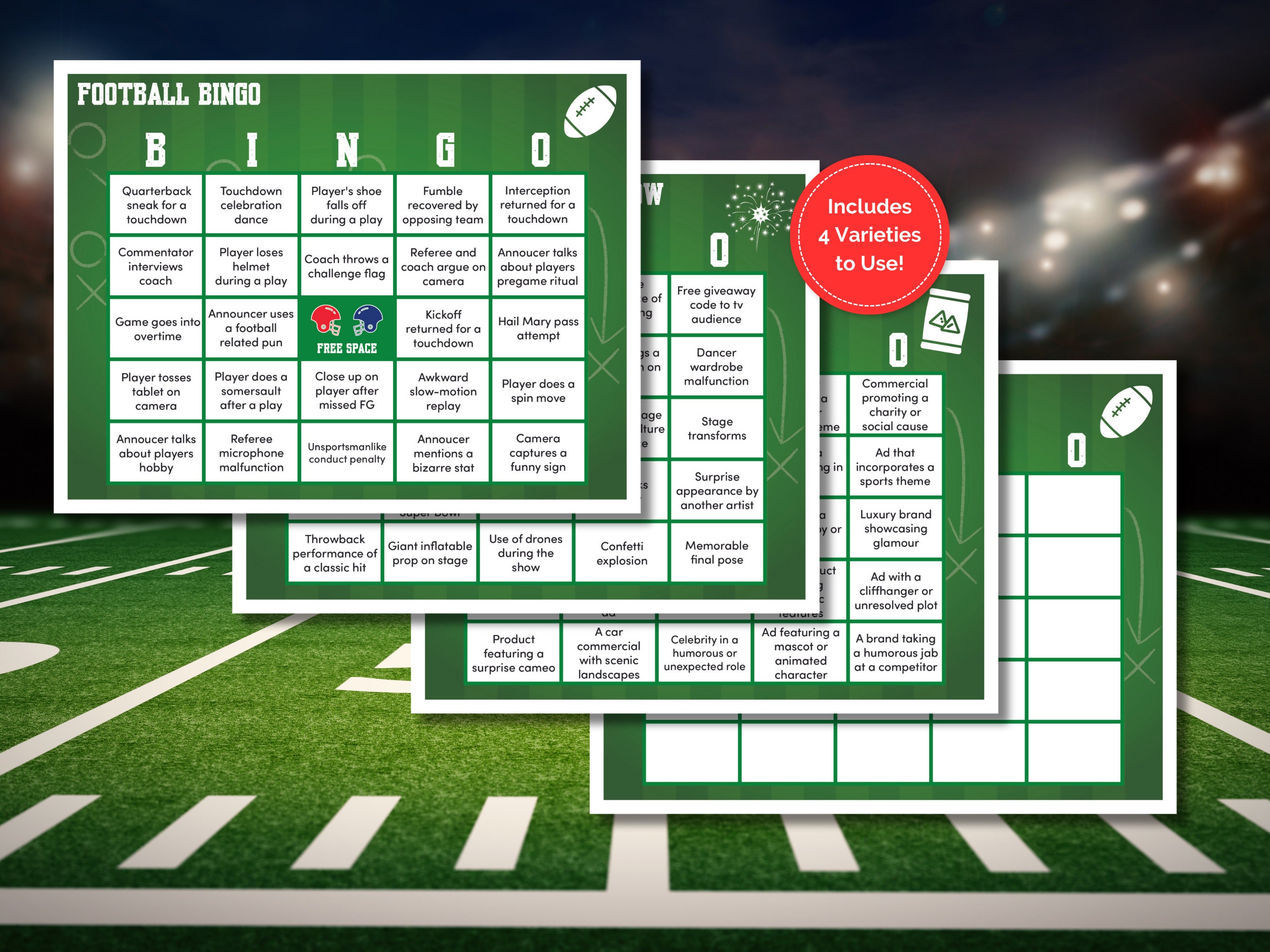 Football Bingo Cards, Big Game Bingo, Printable Football Bingo, Instant ...