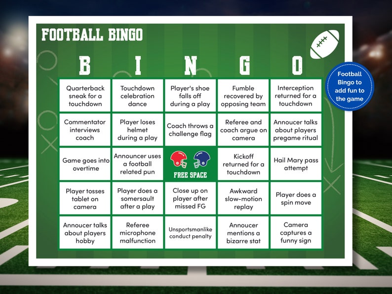 Football Bingo Cards, Big Game Bingo, Printable Football Bingo, Instant ...