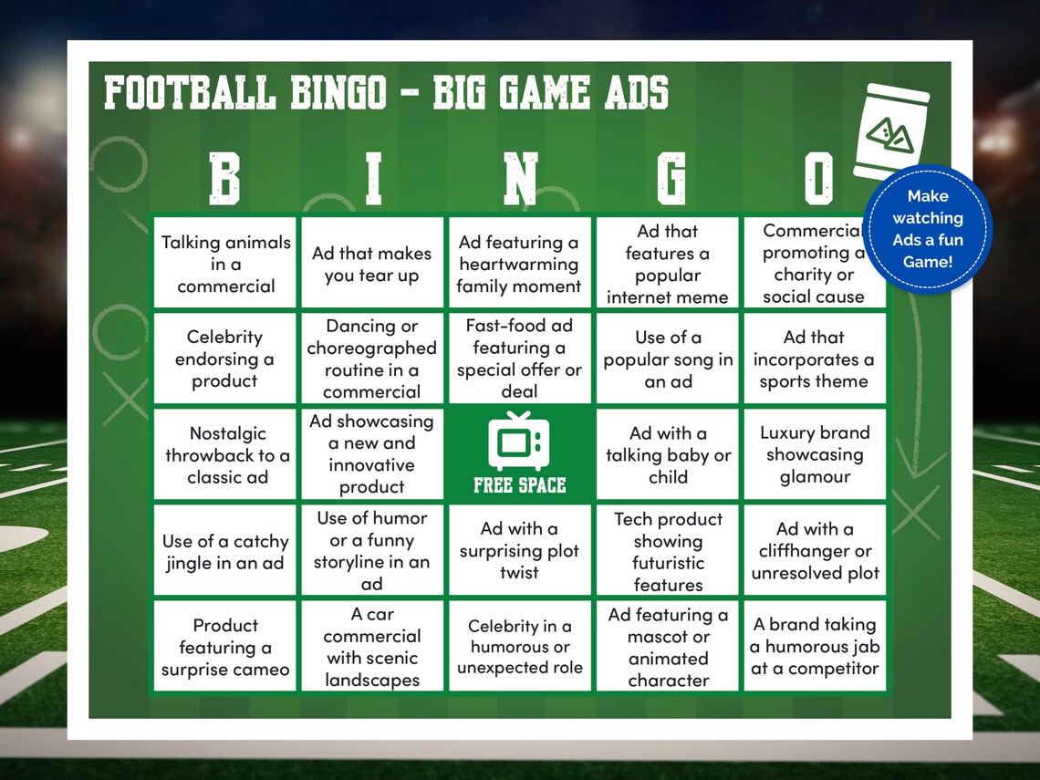 Football Bingo Cards, Big Game Bingo, Printable Football Bingo, Instant ...