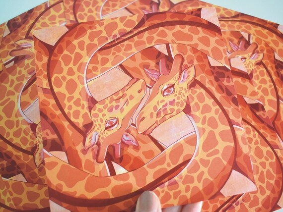 Giraffe Illustration Print Square Art Print Digital - Etsy