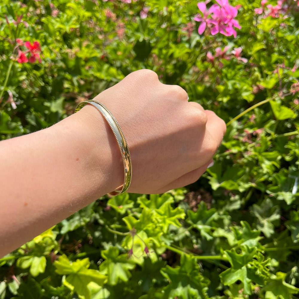 Solid Gold Moroccan Bangle, 14k Gold Bangle Bracelet With Milgrain ...