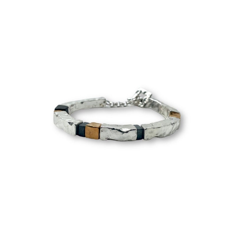 Hammered Silver and Gold Plated Block Israeli Bracelet, Boho Chic ...