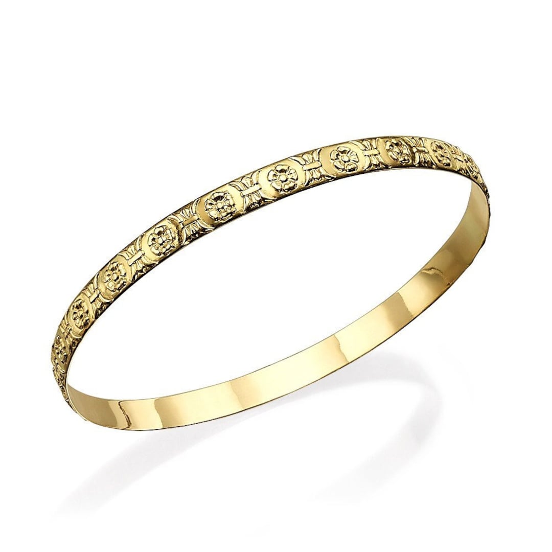 Exquisite Israeli Jewelry: 14K Gold Moroccan Stacking Bangle, Solid 14k ...