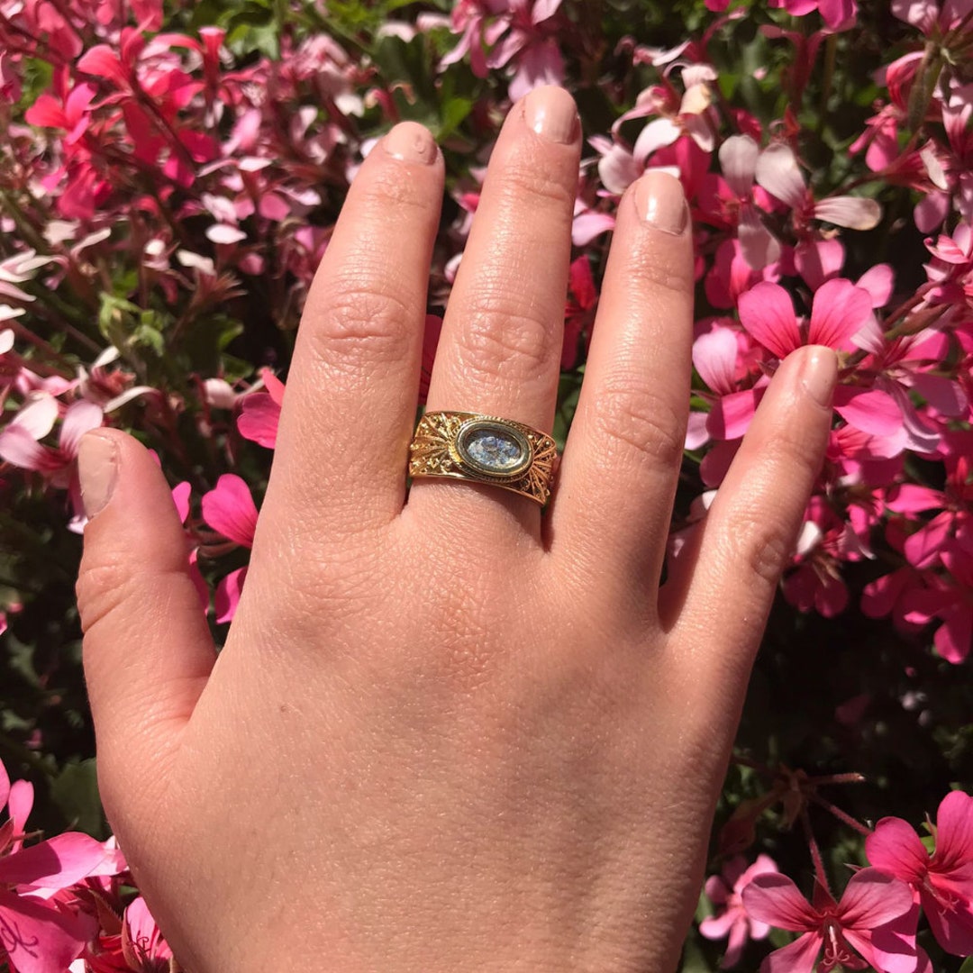Roman Glass Ring in 14K Gold With Filigree Work Genuine - Etsy Israel