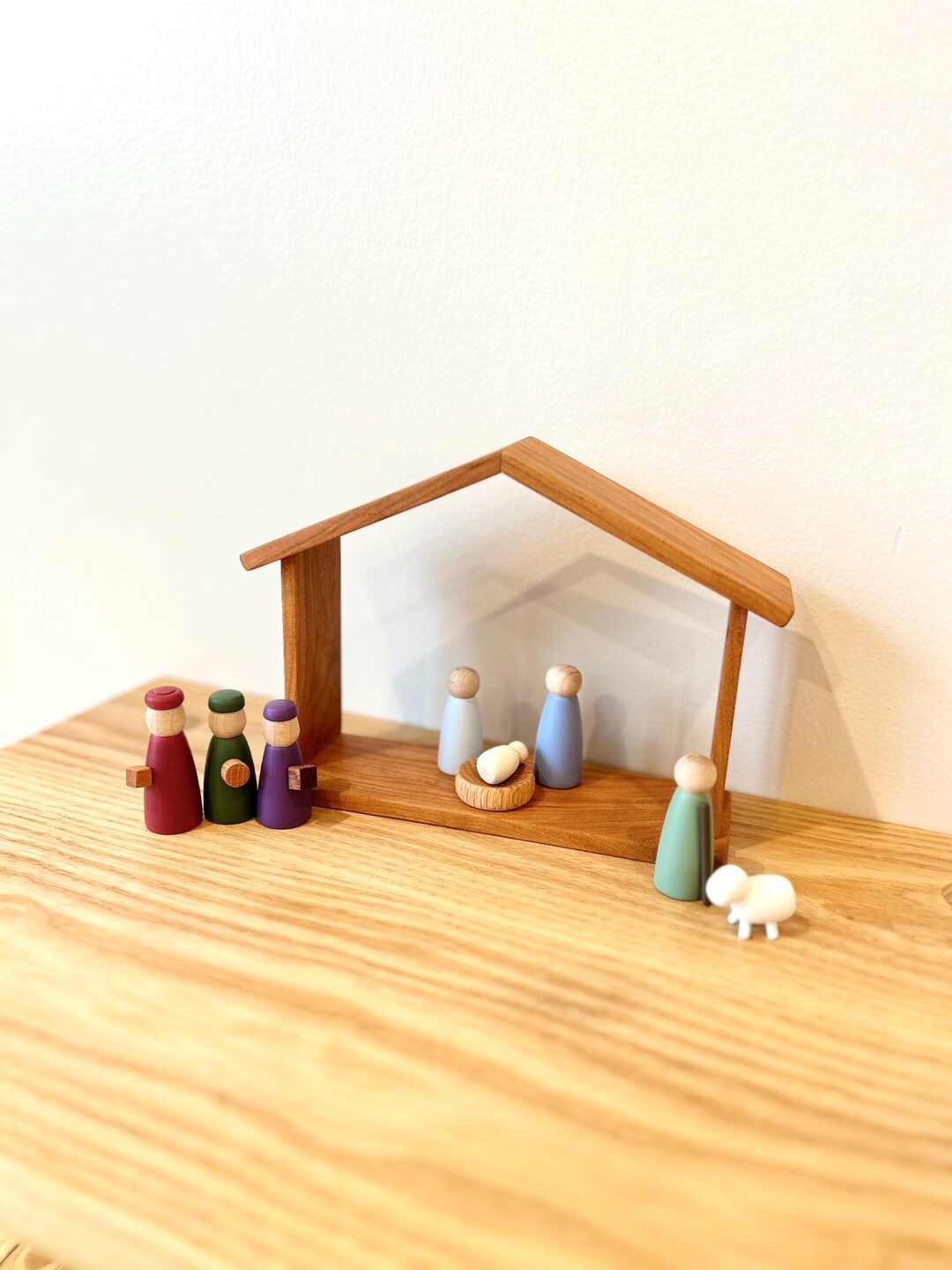 Handmade Cherry Wood Nativity Scene | Modern Minimalist Manger - Etsy