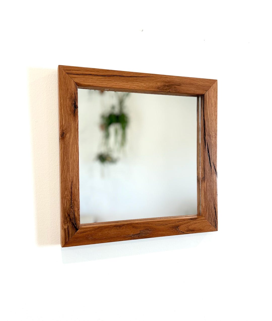 Wooden Aged Oak Square Farmhouse Mirror | Square Wood Antique Wall ...