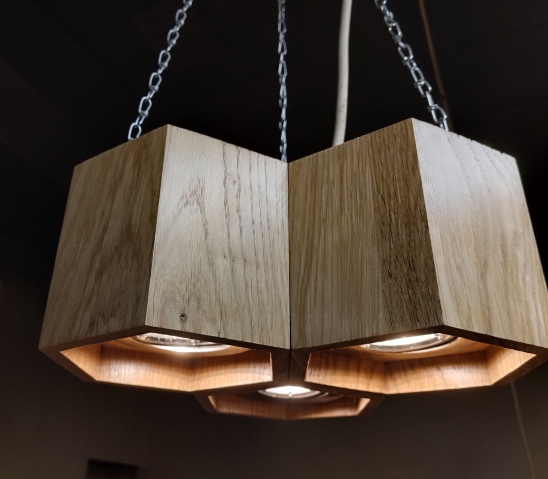 Wooden "beehive" Pendant Light With LED Spots, Ideal for a Dining Room ...