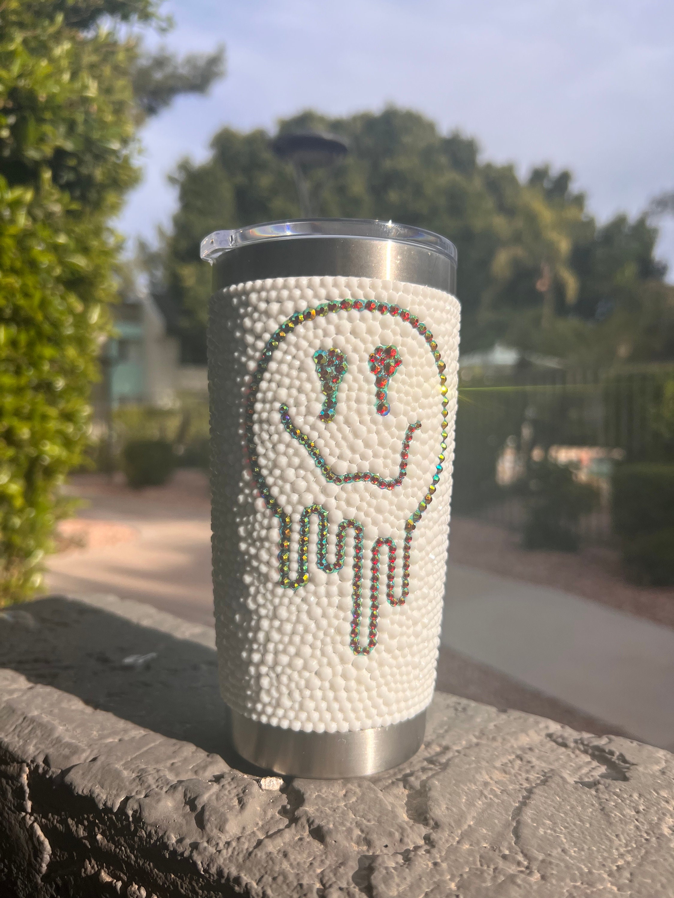 Stay Trippy Smiley Face Melting Smiley Rhinestone Rhinestone Cup Bling ...