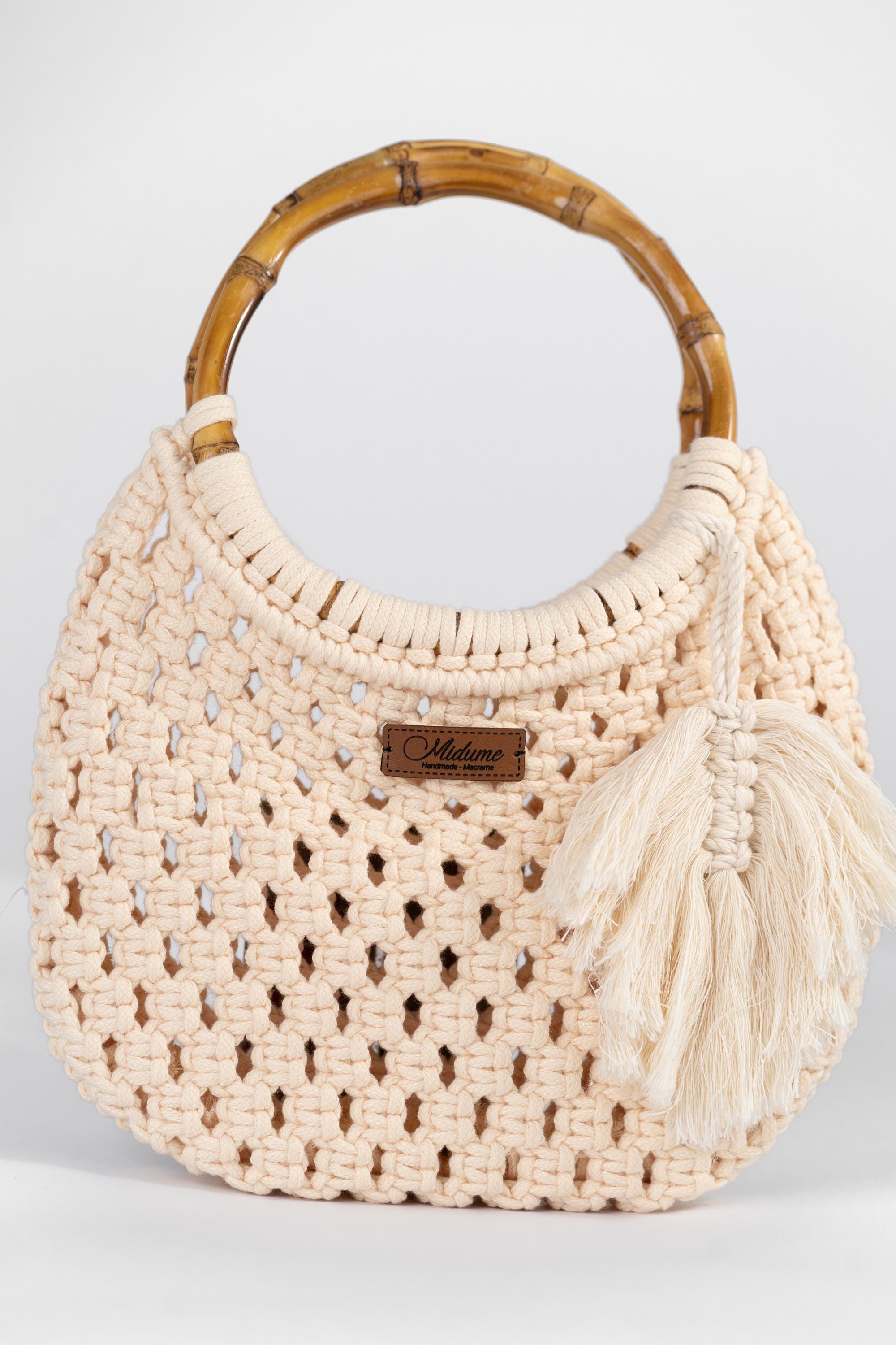 Handmade Macrame Tote Bag With Bamboo Handles - Etsy