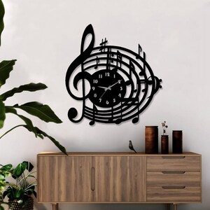 Musical Notes Wall Clock, Silent Wall Clock, Large Wall Clock, Modern ...