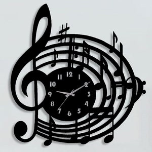 Musical Notes Wall Clock, Silent Wall Clock, Large Wall Clock, Modern ...