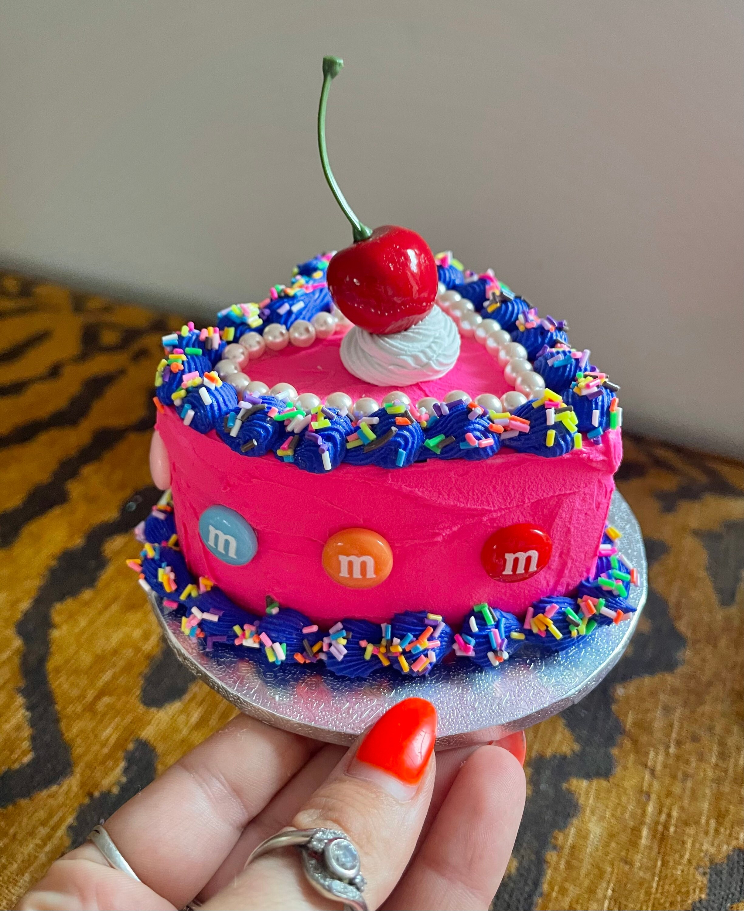 Mini Fake Cake Heart Dark Blue Neon Pink M&ms Cherry - Etsy
