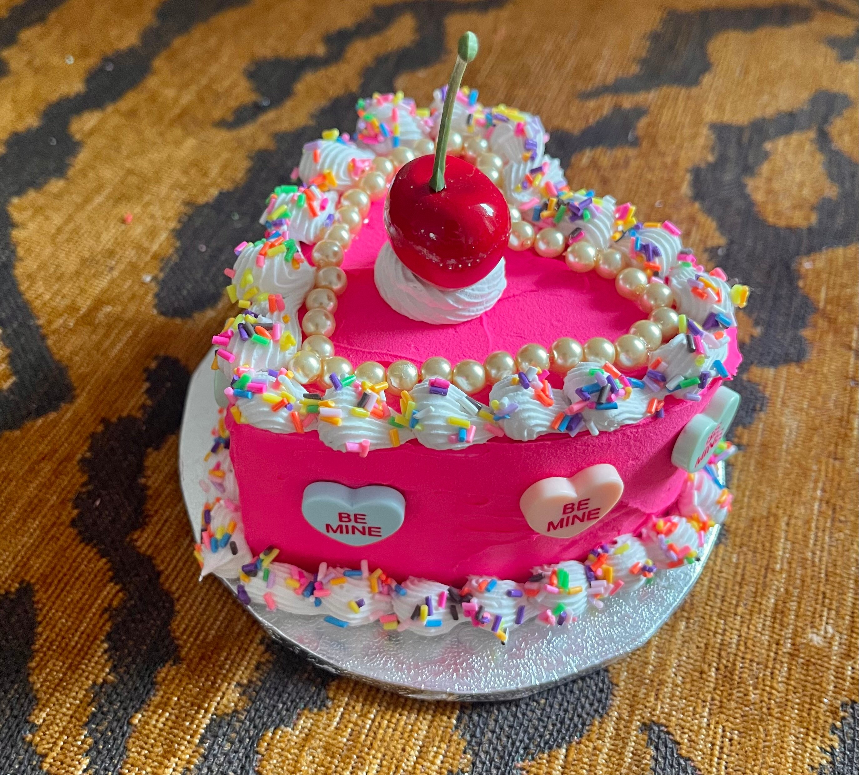 Mini Fake Cake Heart White Neon Pink Candy Hearts - Etsy